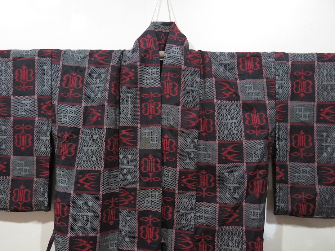 Vintage Japanese Jacket Haori Black, Grey and Red Color Abstract ...