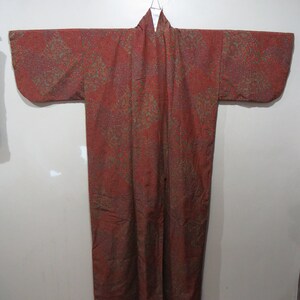 Vintage Japanese Kimono Dark Red Color Flower Pattern Kimono Robe ...