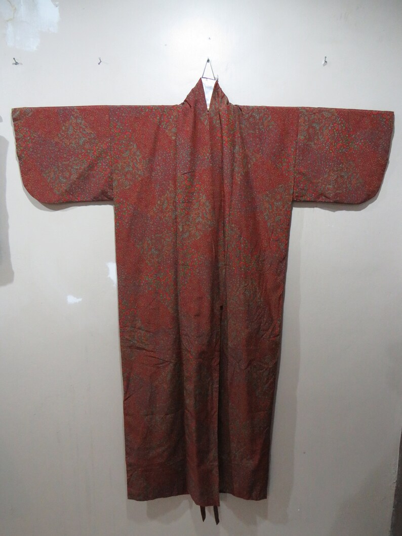Vintage Japanese Kimono Dark Red Color Flower Pattern Kimono - Etsy