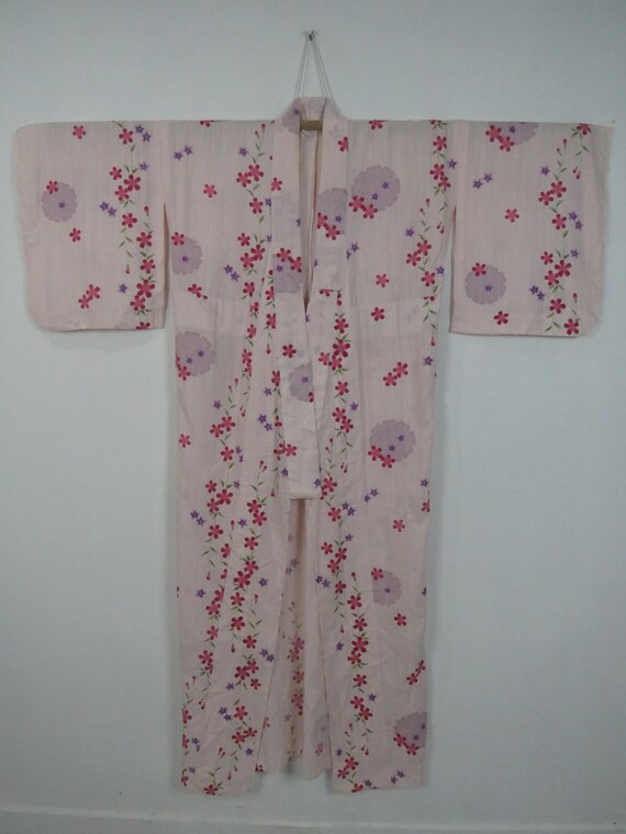 Vintage Japanese kimono pastel pink color flower patt… - Gem