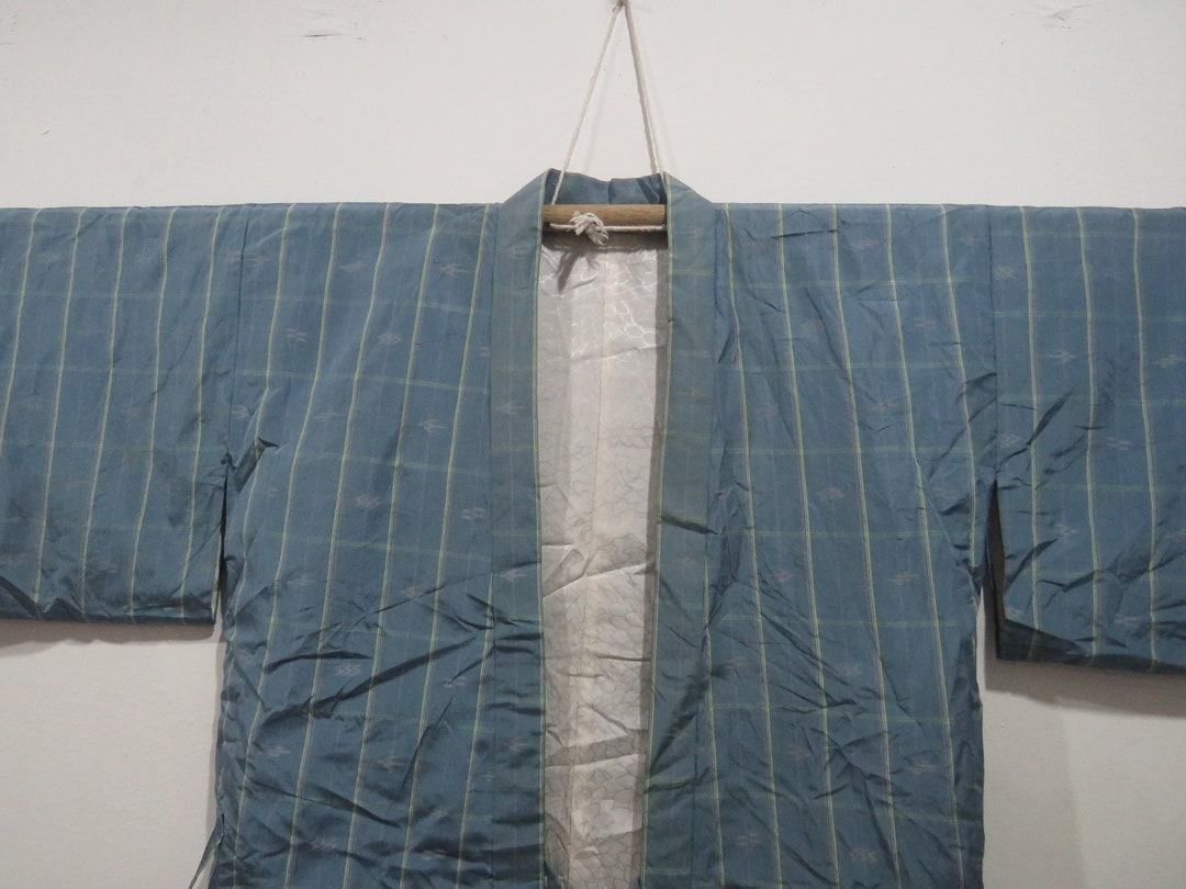 Vintage Japanese Jacket Haori Blue Color Abstract Pattern Kimono Robe ...