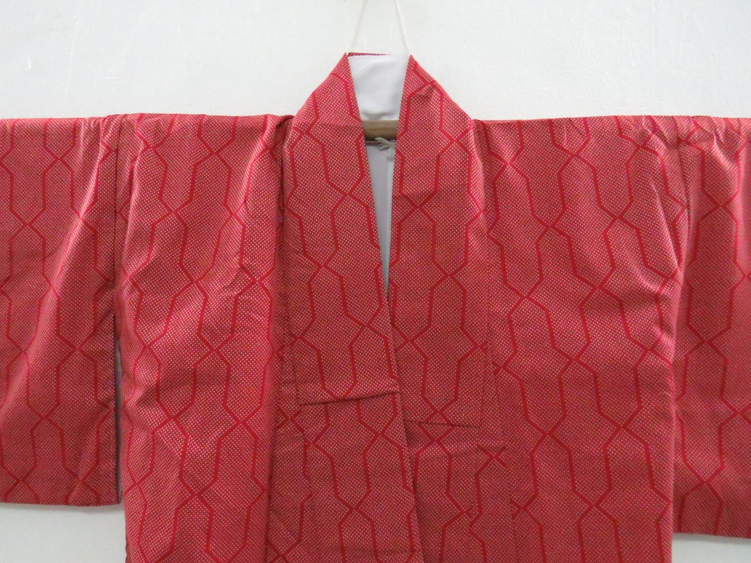 Vintage Japanese Kimono Red Color Abstract Pattern Kimono Robe ...