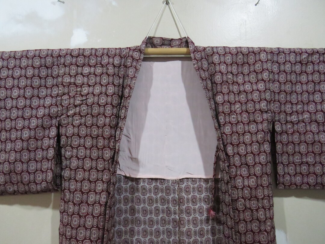 Vintage Japanese Jacket Haori Dark Red White Color Abstract Pattern ...