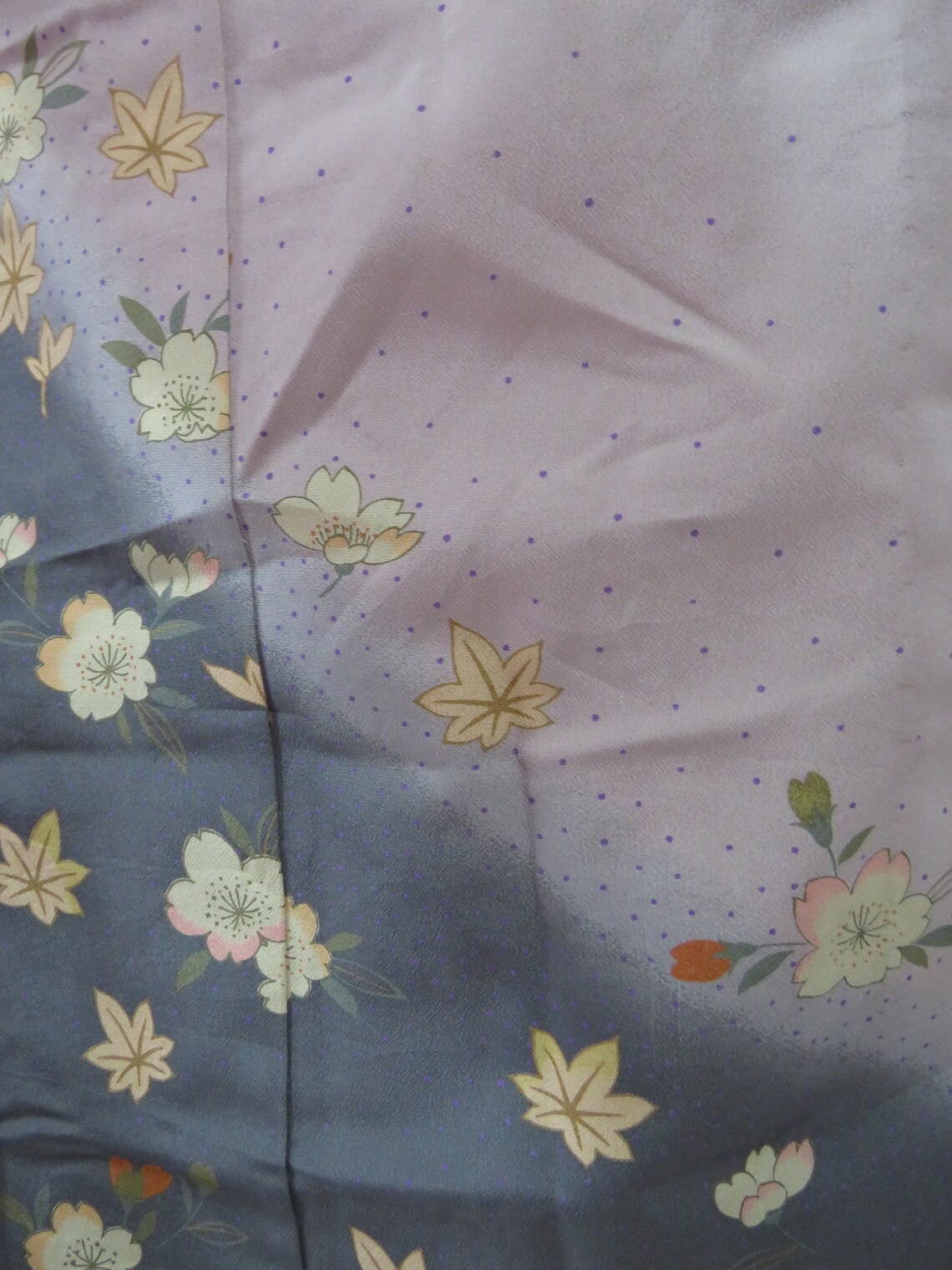 Vintage Japanese Kimono Dusty Purple Color Flower Pattern Kimono Robe ...