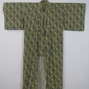 Vintage Japanese Kimono Dark Green, Yellow and Brown Color Abstract ...