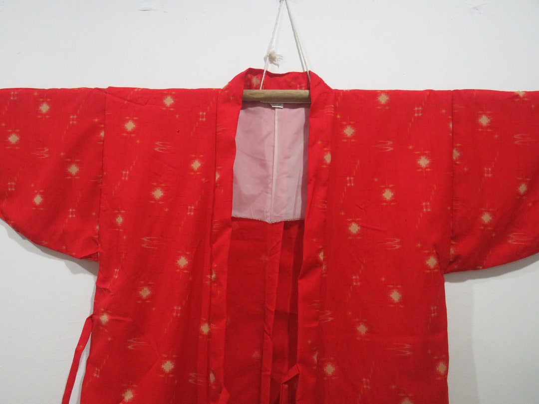 Vintage Japanese Jacket Haori Red and Cream Color Abstract Pattern ...