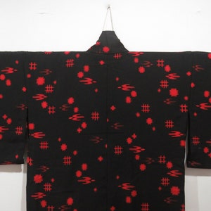 Vintage Japanese Kimono Black and Red Color Abstract Pattern Kimono ...