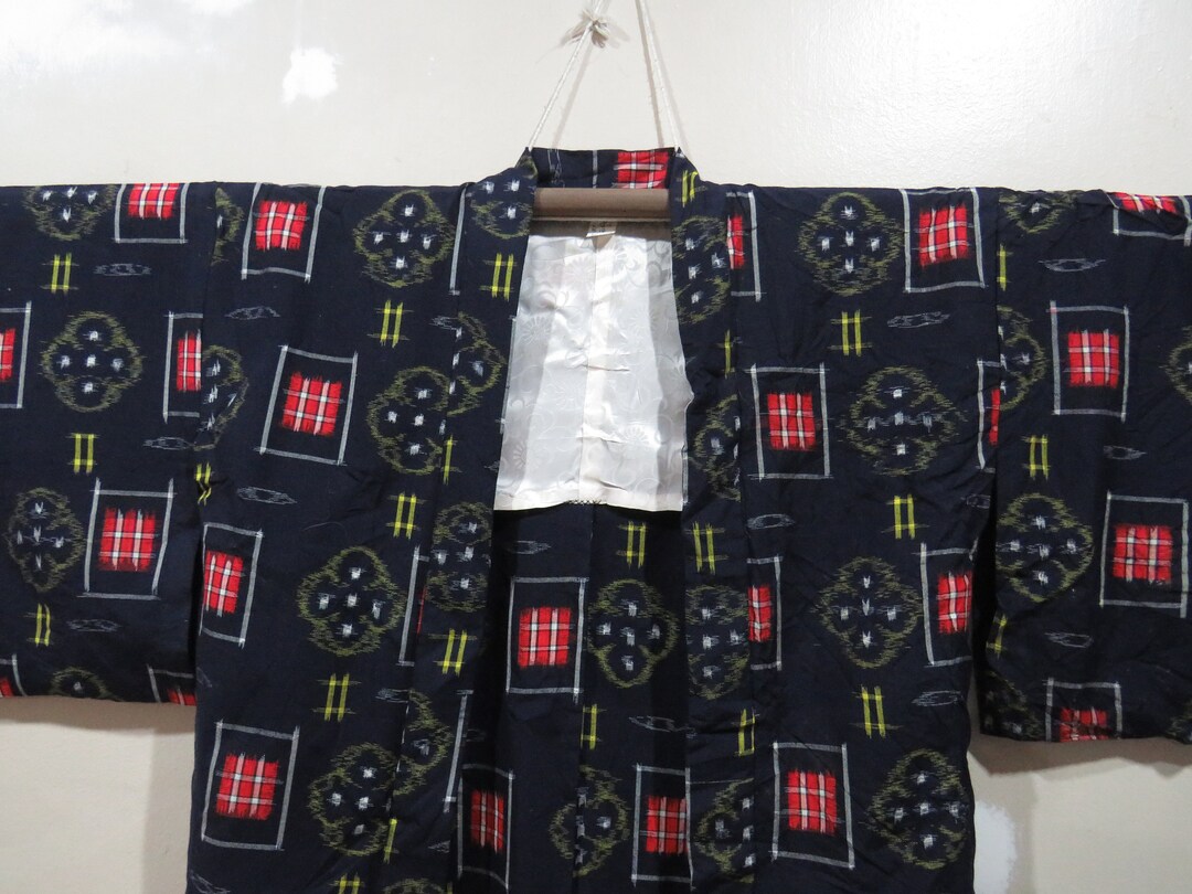 Vintage Japanese Jacket Haori Dark Blue Color Abstract Pattern Kimono ...