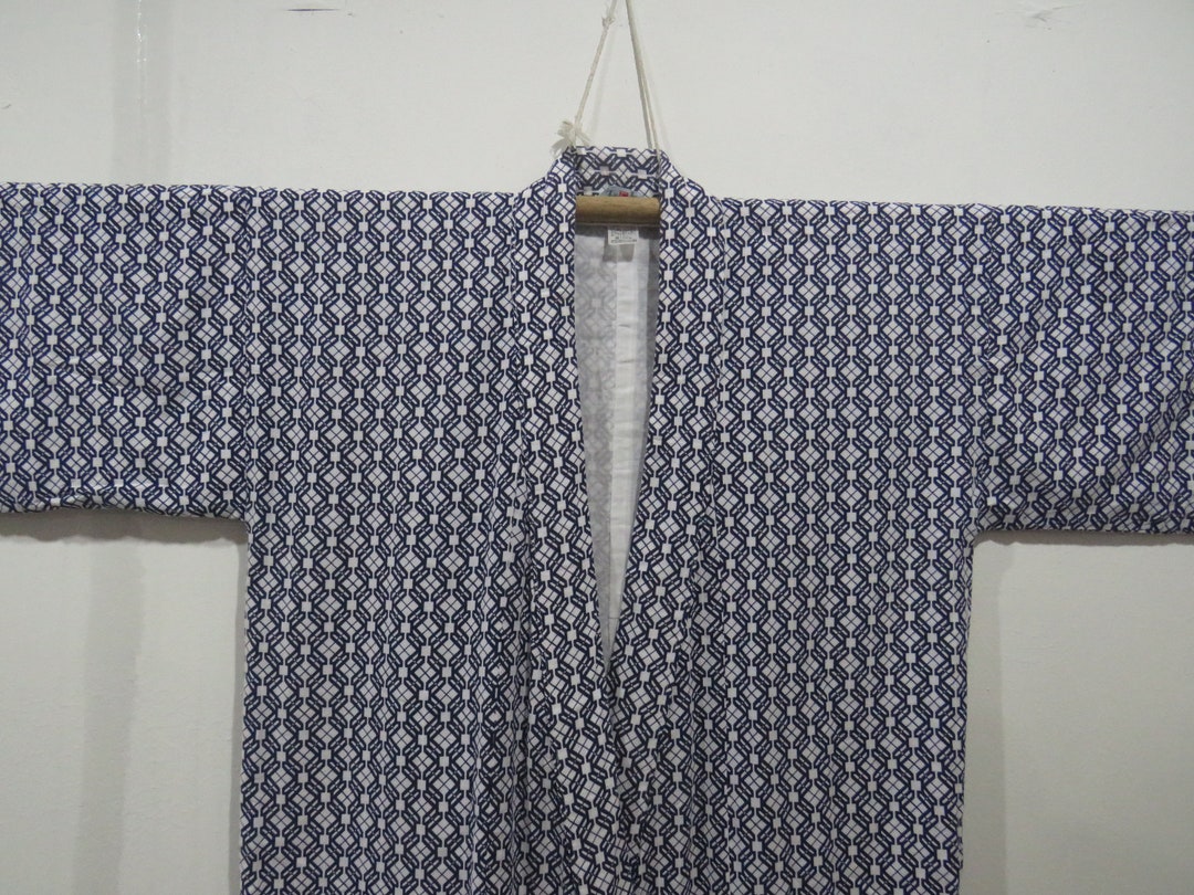 Vintage Japanese Cotton Yukata Blue White Color Various Shapes Pattern ...