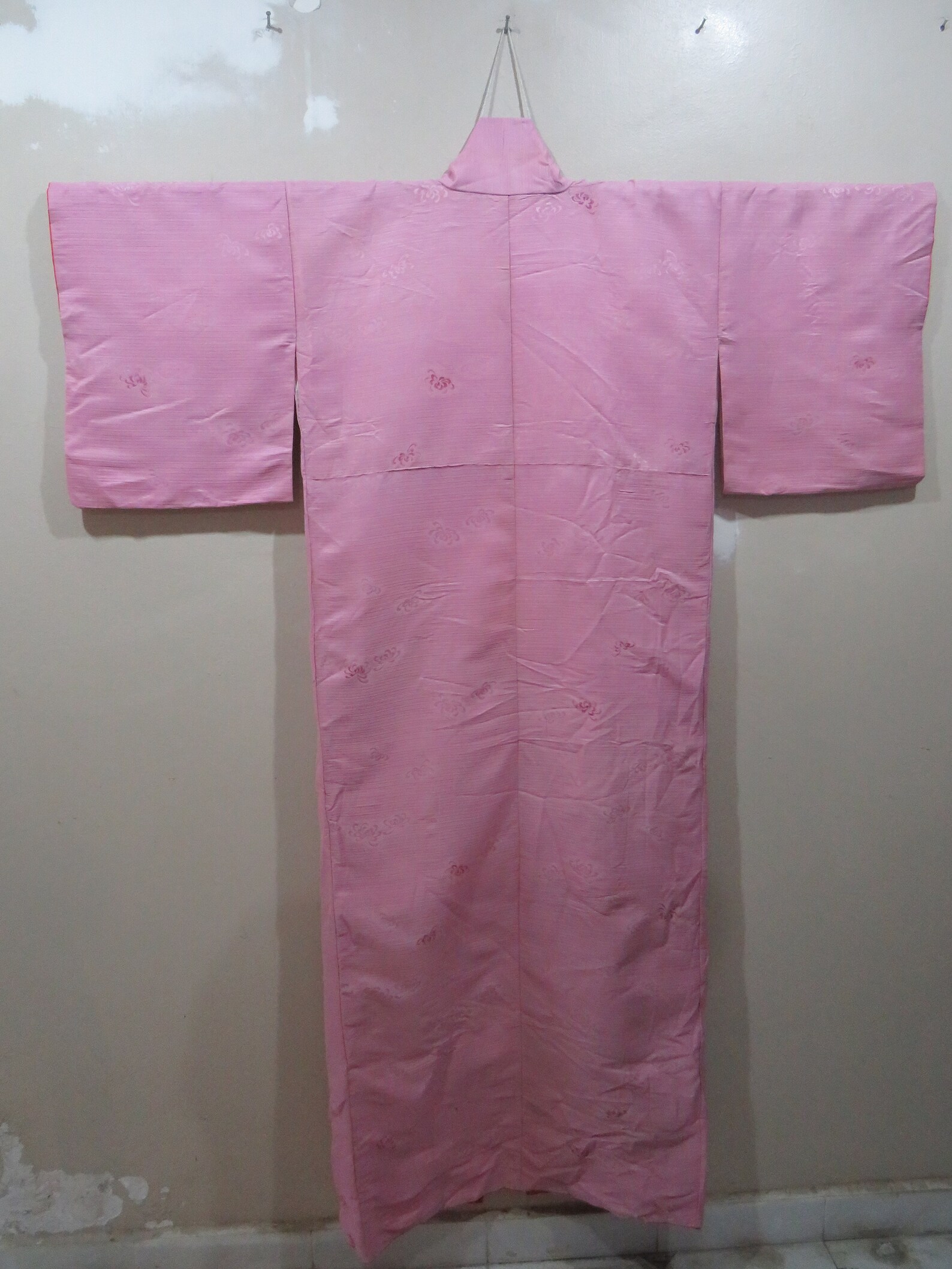 Vintage Japanese Kimono Pink Color Flower Pattern Kimono Robe Nightwear ...