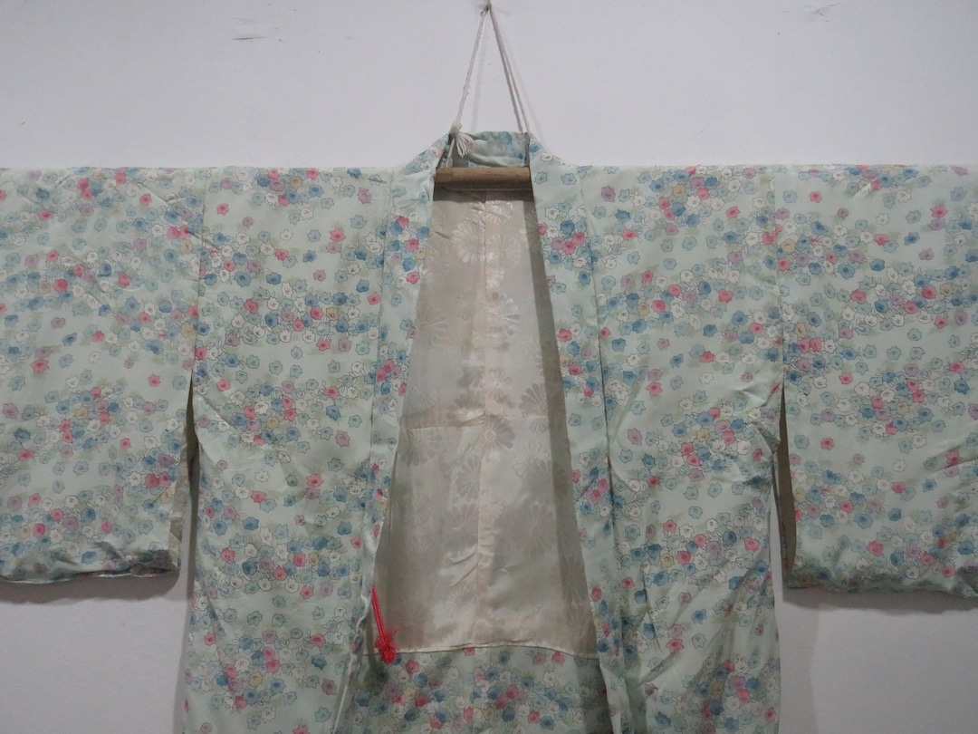 Vintage Japanese Jacket Haori Baby Blue Color Flower Pattern Kimono ...