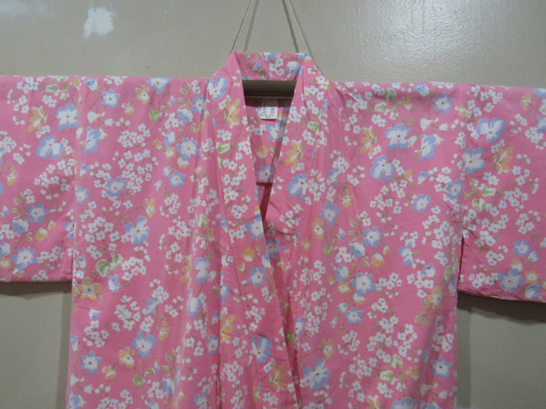 Vintage Japanese Cotton Yukata Soft Pink Color Flower Pattern Kimono ...