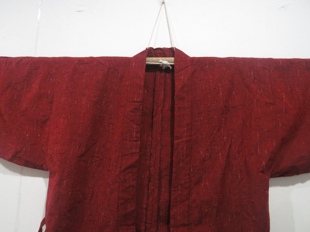 Vintage Japanese Jacket Haori Dark Red Color Plain Pattern Kimono Robe ...