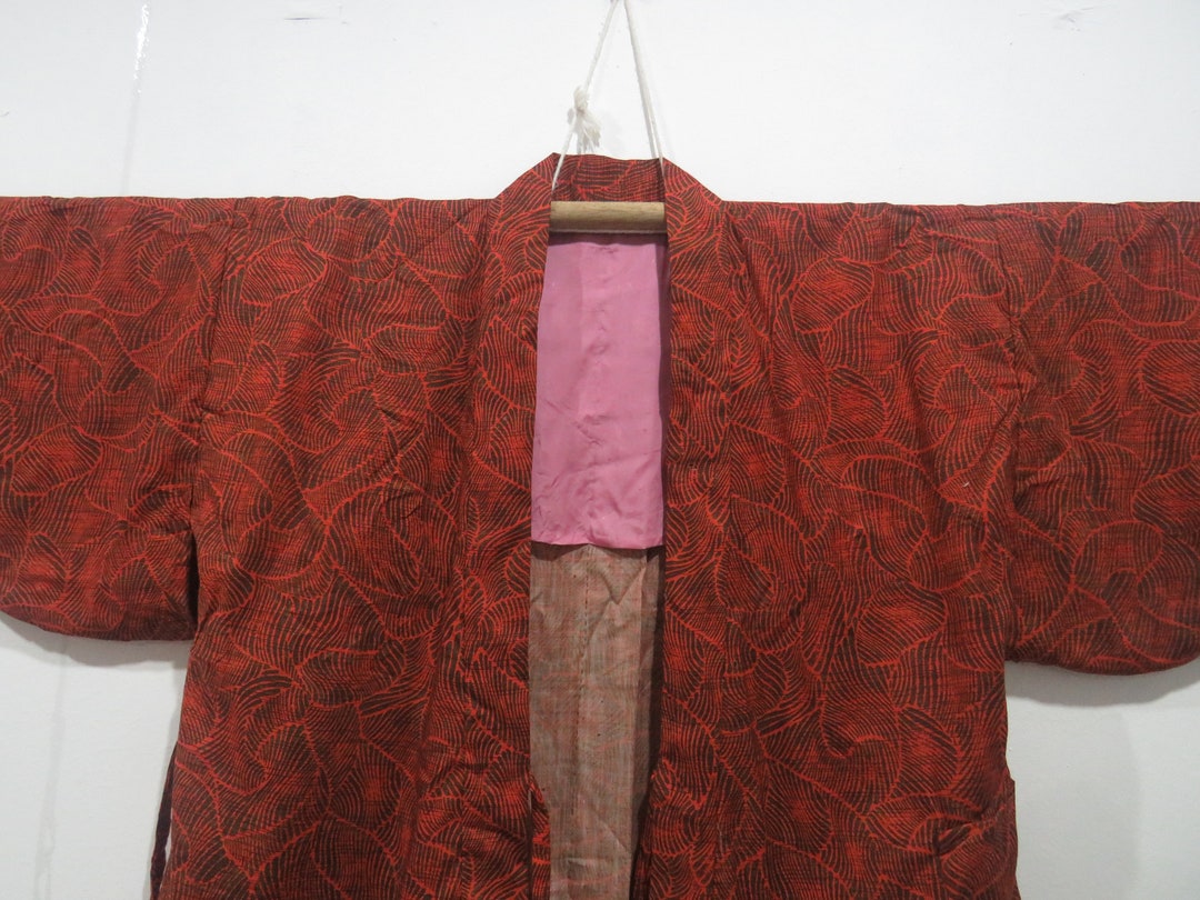 Vintage Japanese Jacket Haori Orange and Brown Color Abstract Pattern ...