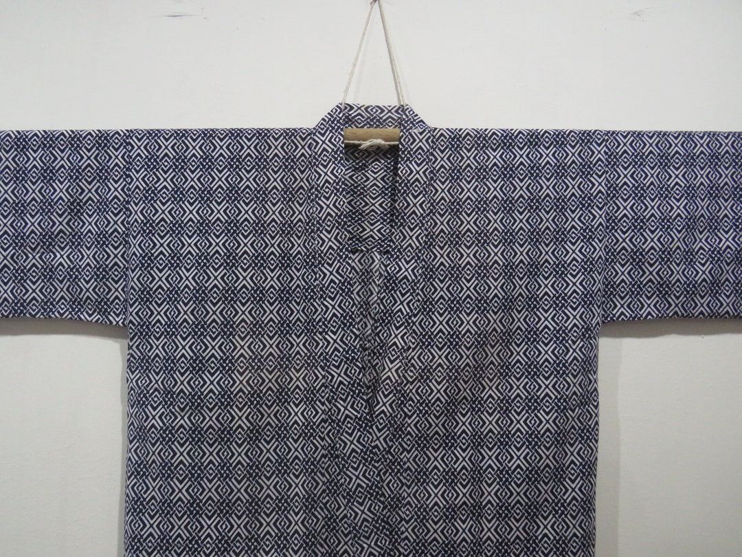 Vintage Japanese Cotton Yukata Blue White Color Various Shapes Pattern ...