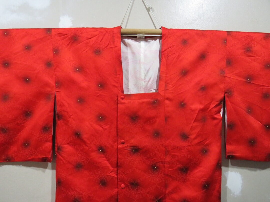 Vintage Japanese Jacket Haori Light Red Color Abstract Pattern Kimono ...
