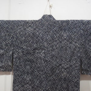 Vintage Japanese Cotton Yukata Dark Blue, Grey and White Color Square ...