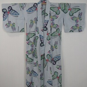 Vintage Japanese Cotton Yukata White Blue Color Butterfly Pattern ...