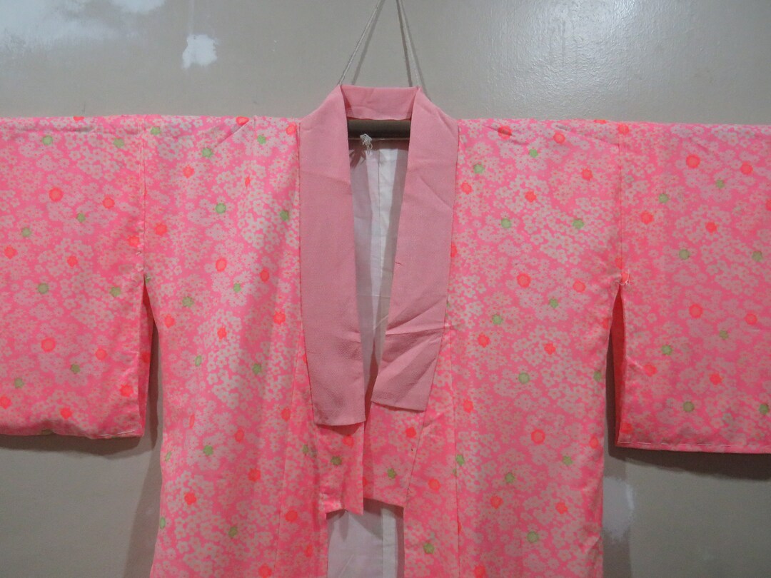 Vintage Japanese Cotton Yukata Hot Pink Color Flower Pattern Kimono ...