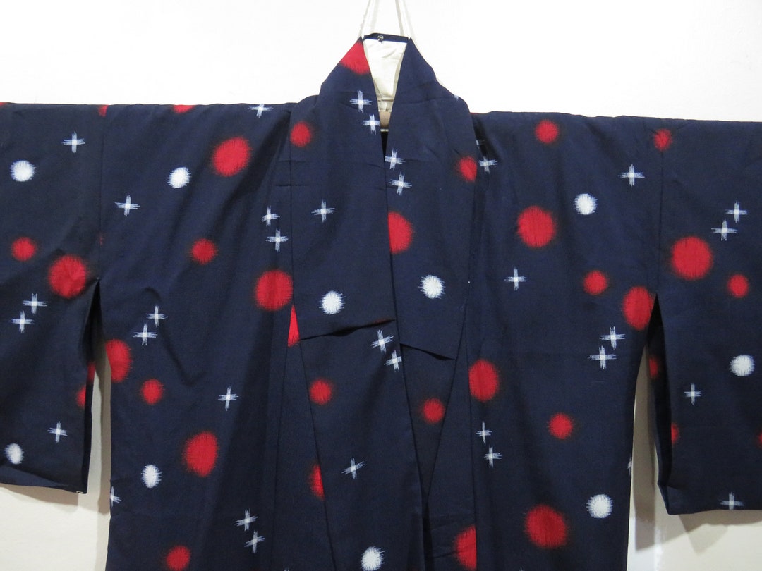 Vintage Japanese Kimono Navy Blue Color Abstract Pattern Kimono Robe ...