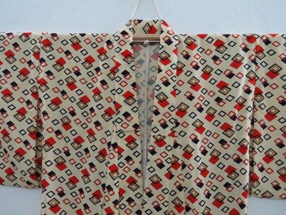 Vintage Japanese kimono light brown color abstract pa… - Gem