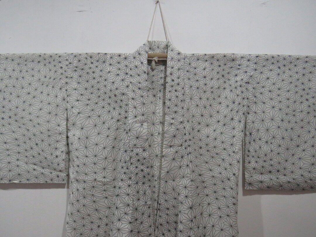 Vintage Japanese Kimono Black White Color Geometry Pattern Kimono Robe ...