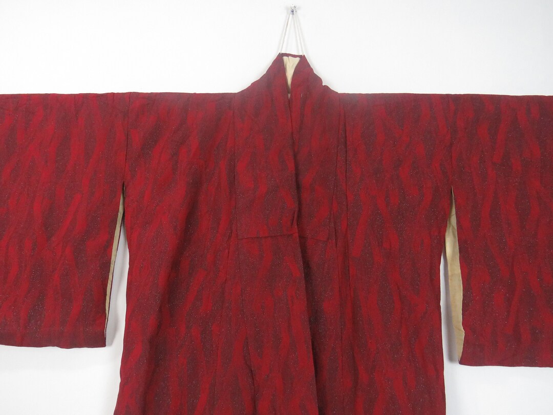 Vintage Japanese Kimono Light Red and Maroon Color Abstract Pattern ...