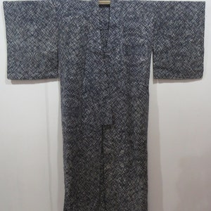 Vintage Japanese Cotton Yukata Dark Blue, Grey and White Color Square ...