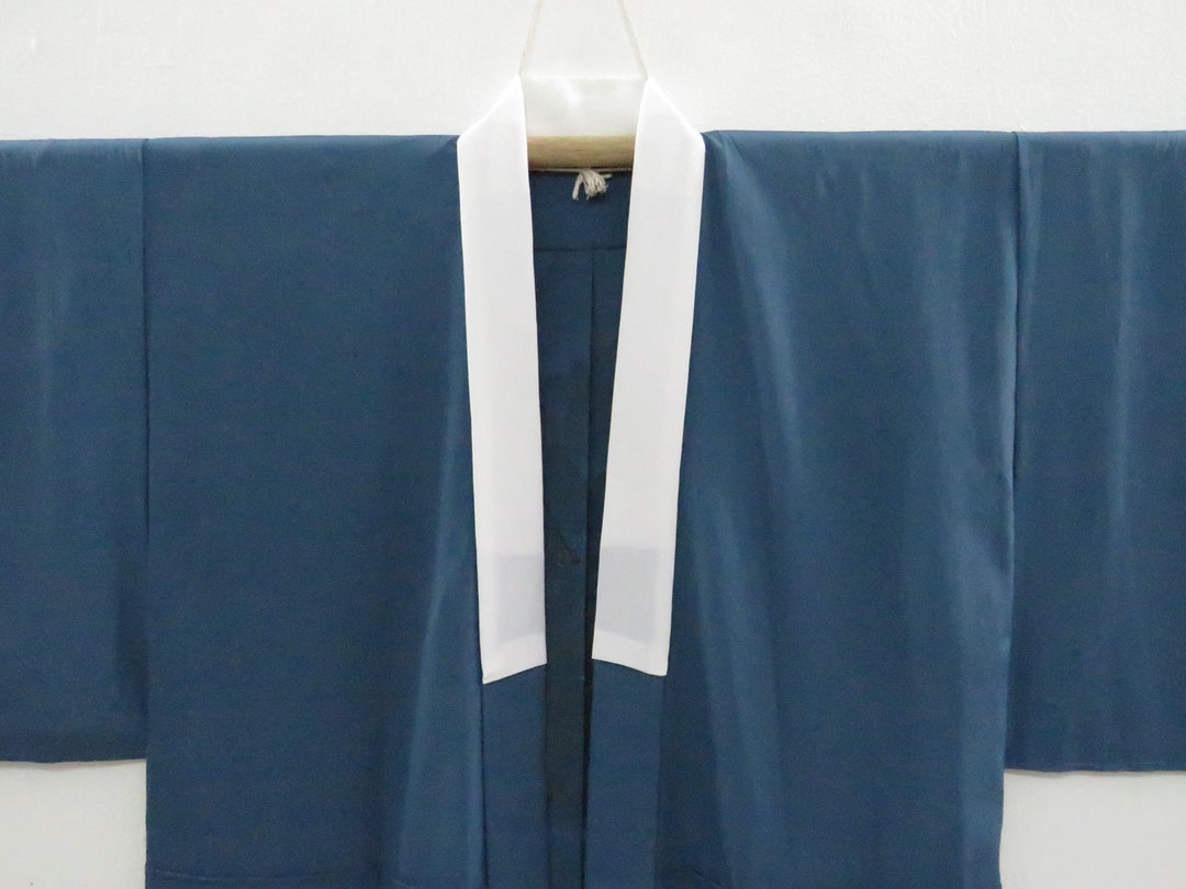 Vintage Japanese Kimono Navy Blue Color Abstract Pattern Kimono Robe ...