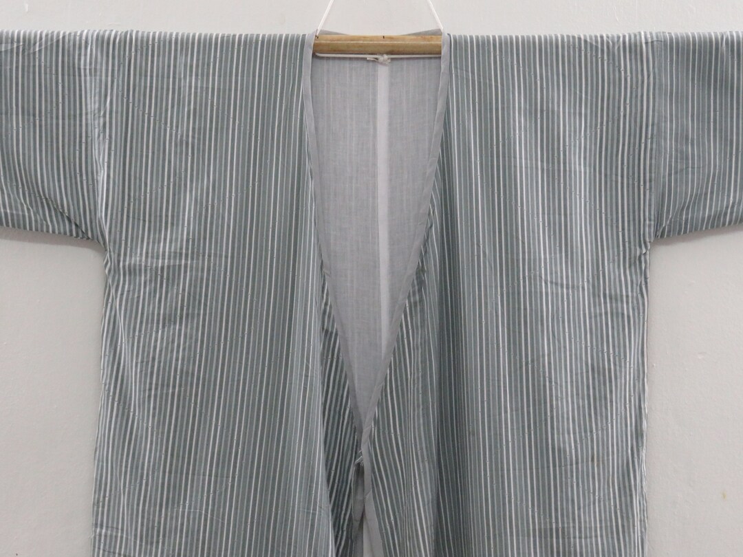 Vintage Japanese Cotton Yukata Pearl Grey Color Line Pattern Kimono ...