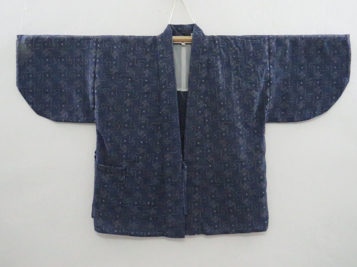 Vintage Japanese Cotton Haori Teal Blue Color Abstract Pattern | Etsy