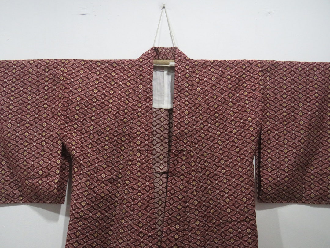 Vintage Japanese Kimono Maroon Color Flower Pattern Kimono Robe ...