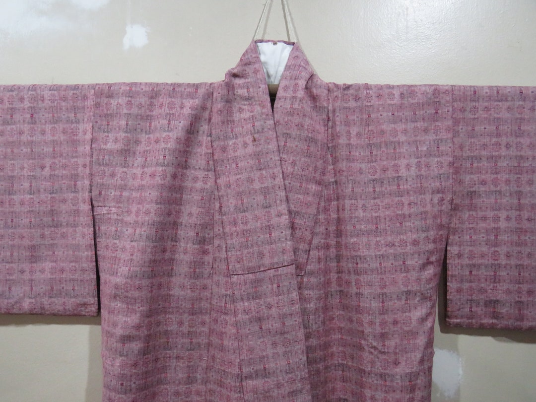 Vintage Japanese Kimono Pink Color Abstract Pattern Kimono Robe ...