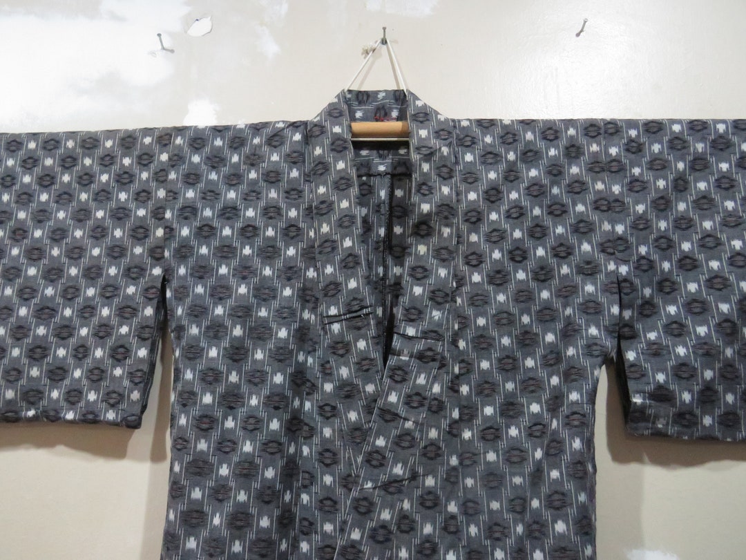 Vintage Japanese Cotton Yukata Mysterioso Black Color Abstract Pattern ...