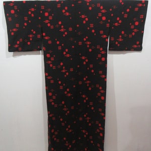 Vintage Japanese Kimono Black and Red Color Abstract Pattern Kimono ...