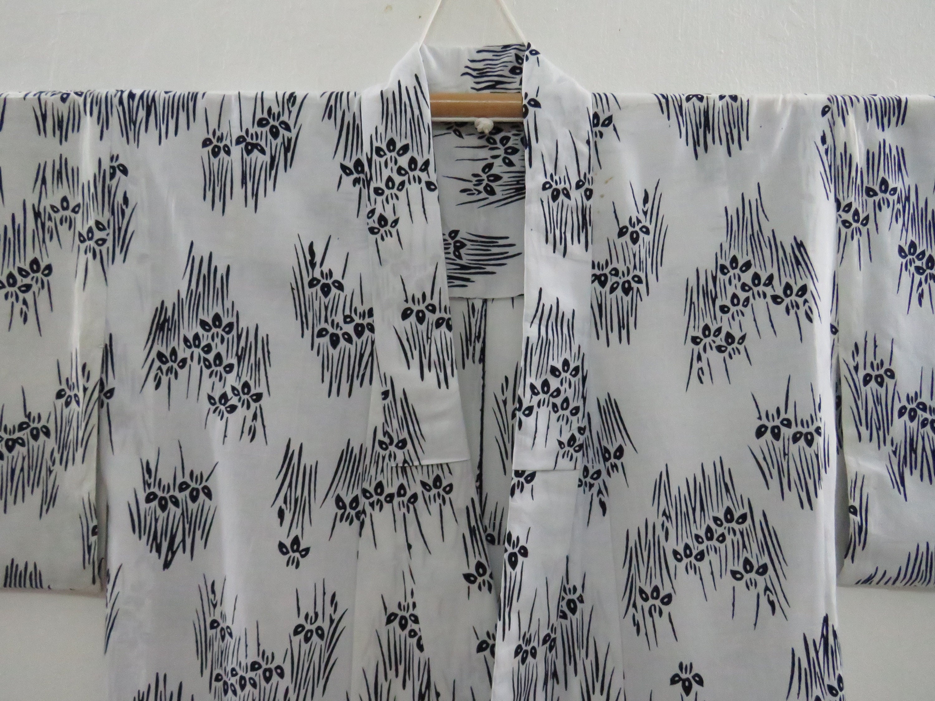 Vintage Japanese cotton yukata white color flower pattern | Etsy