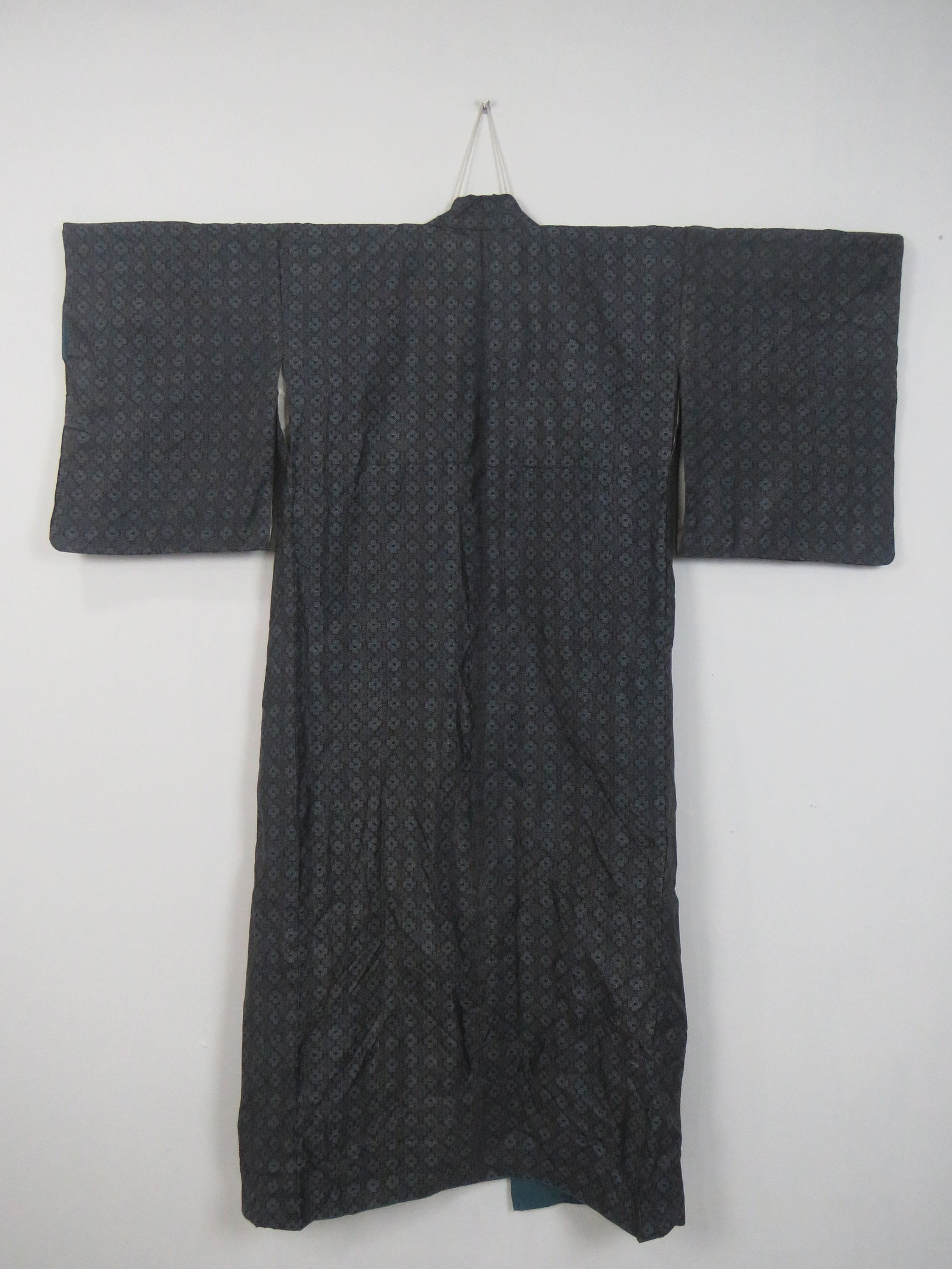 Vintage Japanese Kimono Blue and Coffee Color Various Shapes Pattern ...