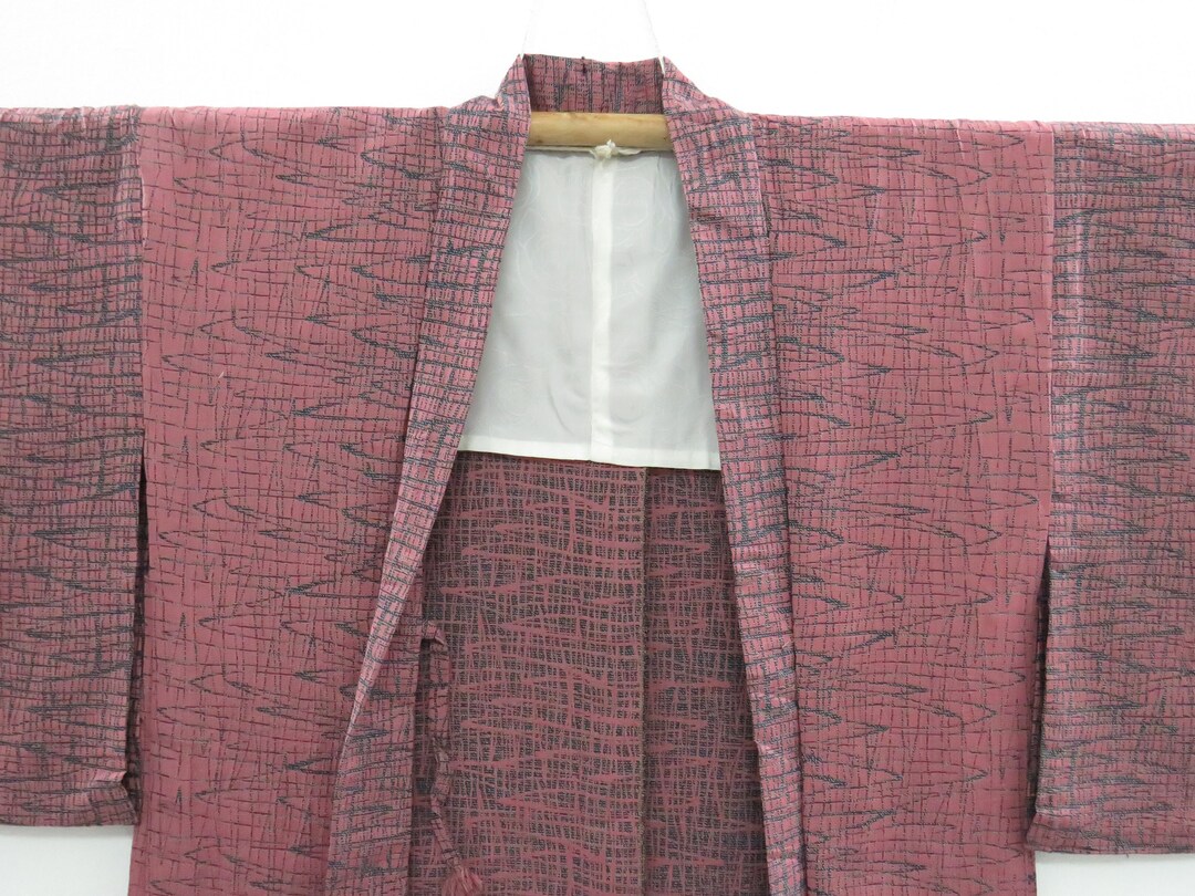Vintage Japanese Jacket Haori Pink Black Color Abstract Pattern Kimono ...