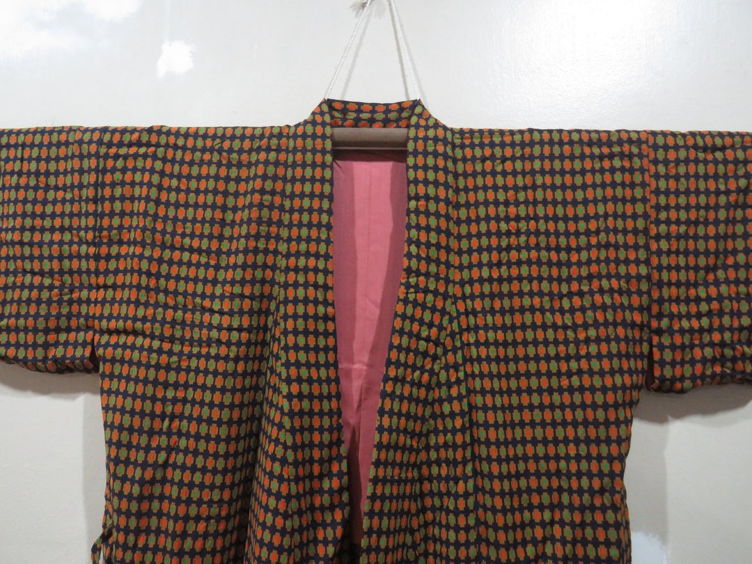 Vintage Japanese Jacket Haori Navy Blue Color Abstract Pattern Kimono ...