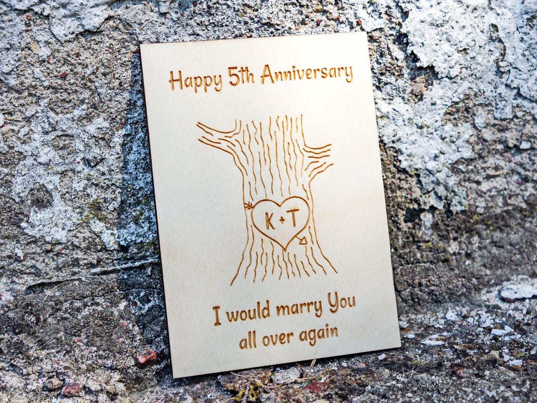 Custom 5th Year Anniversary Card - Wooden Anniversary Card - Wooden 5th ...