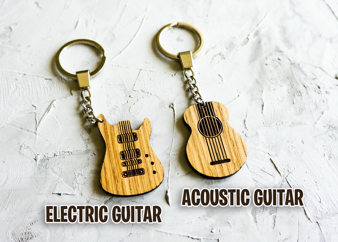 Custom Guitar Keychain, Guitar Wooden Keyfob, Guitar Key Ring Music ...