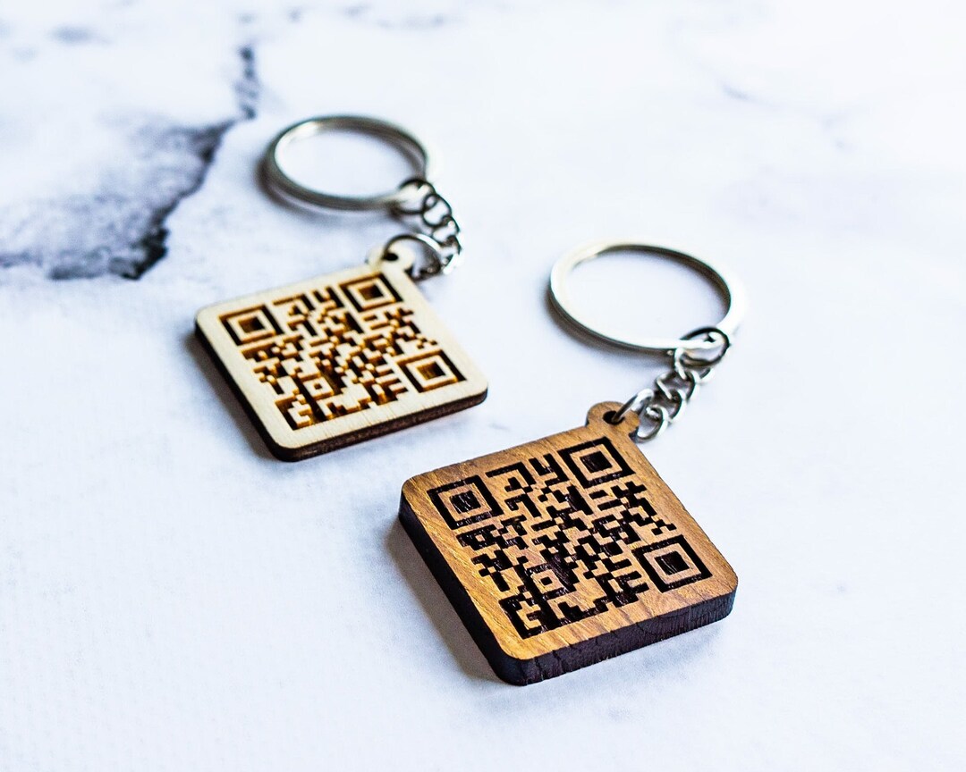 Personalized Wood QR Code Keychain, Custom Text Encrypted in Qr-code ...