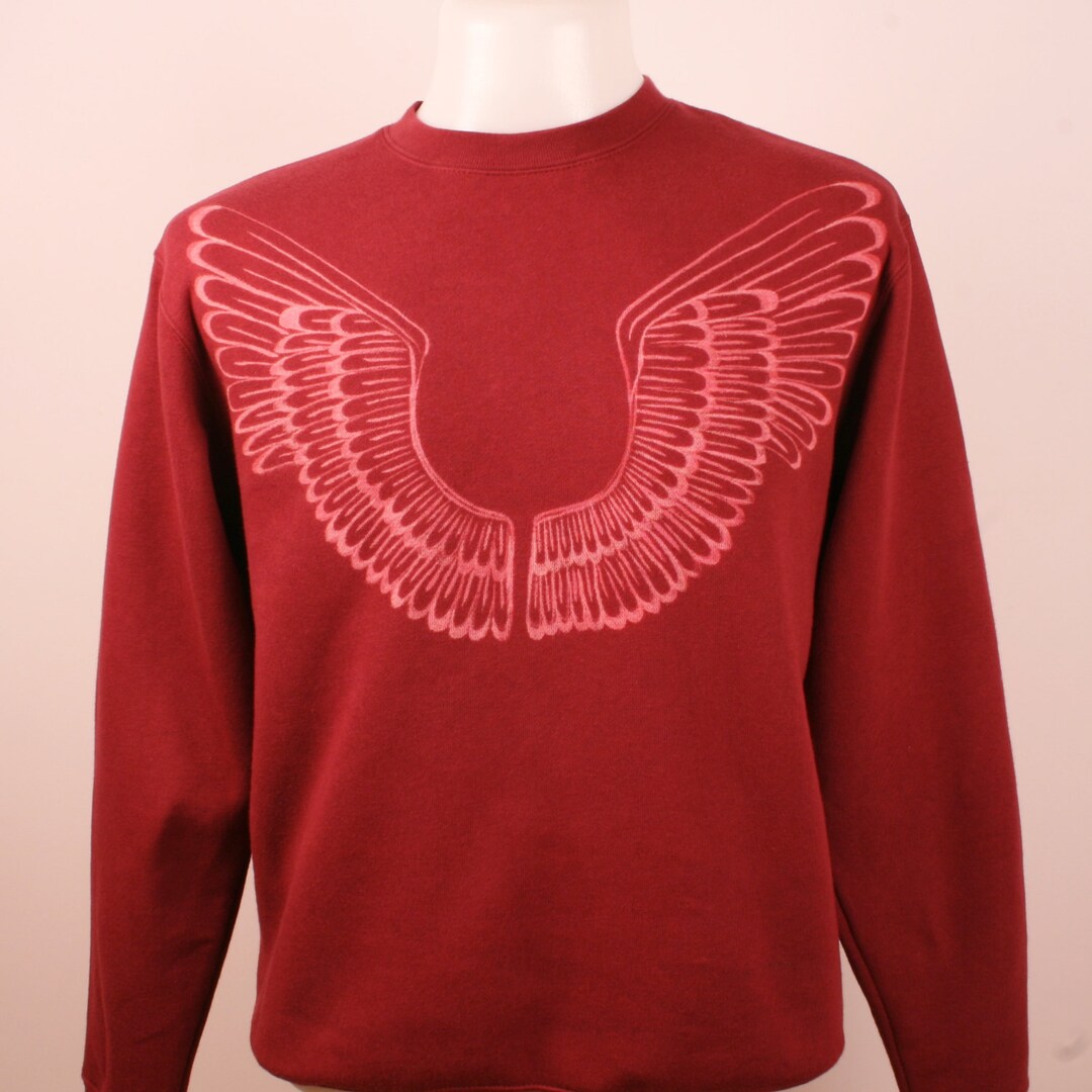 Hand Painted Bleach Art Wing Design Sweatshirt Wine Red small - Etsy