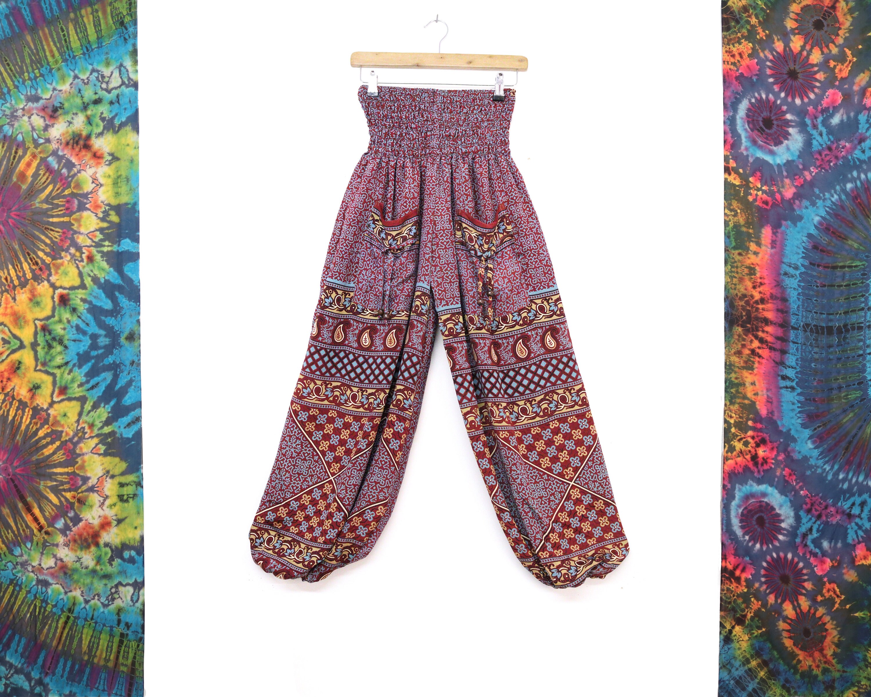 Recycled Sari Fabric Loose Fit Trousers - Red and Blue Pattern ...