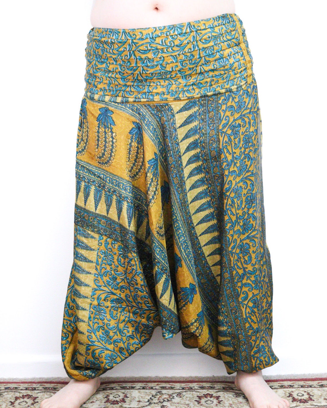 Recycled Sari Harem Pants Elastic Pleated Waist Boho Comfy Trousers ...
