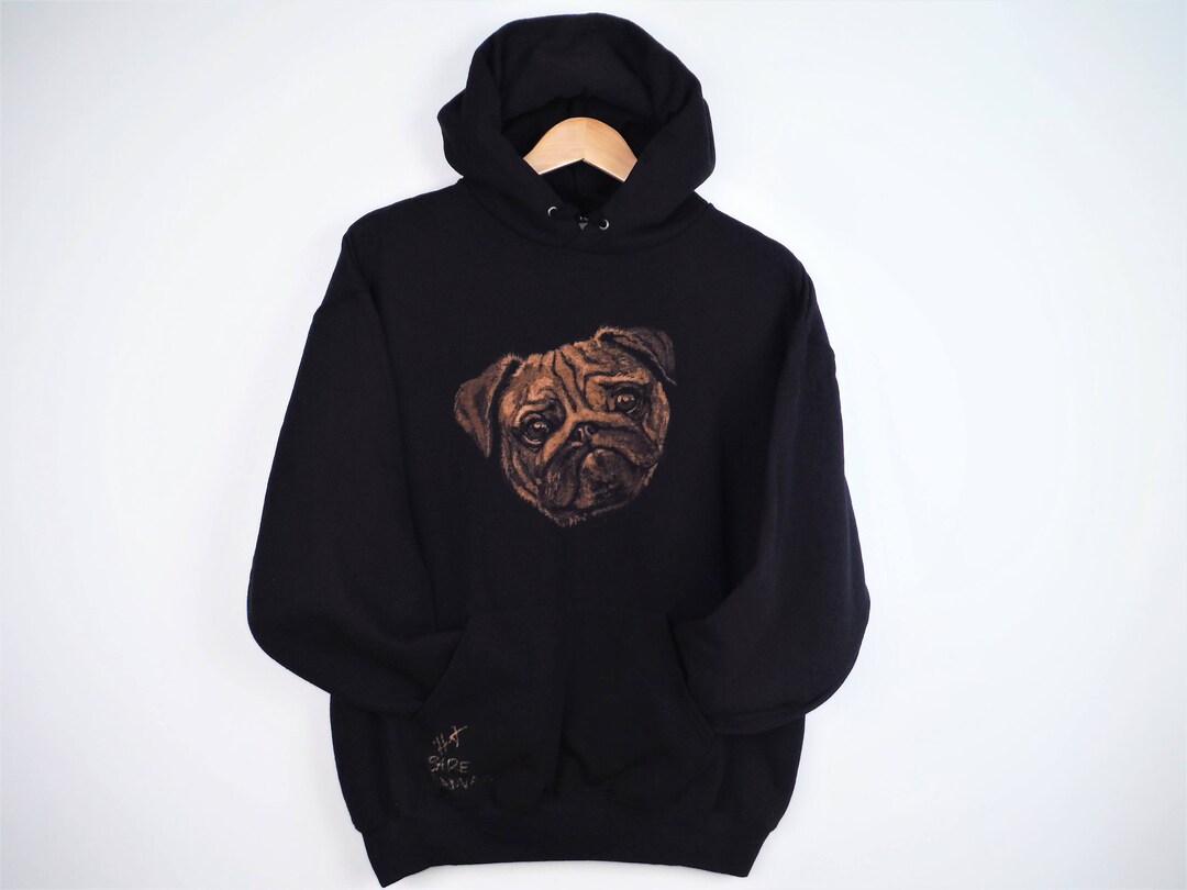 Pug Face Hand Painted Bleach Hoodie by Clare Herbert at Bare Canvas ...