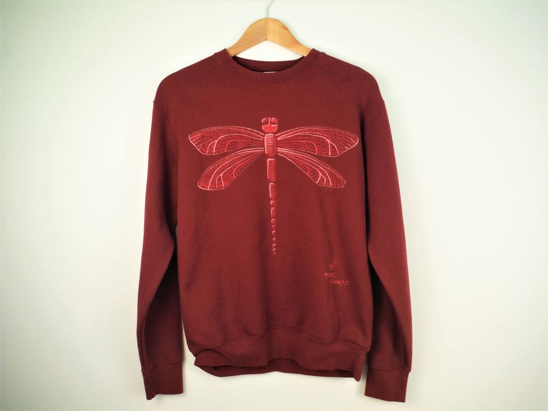 Dragonfly Design Hand Painted in Bleach Burgundy Red Sweatshirt Unisex ...