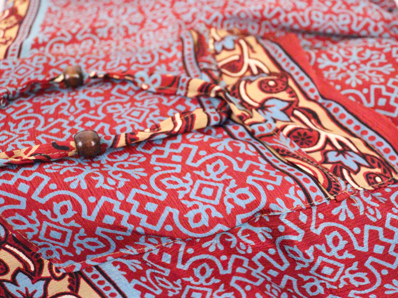 Recycled Sari Fabric Loose Fit Trousers - Red and Blue Pattern ...