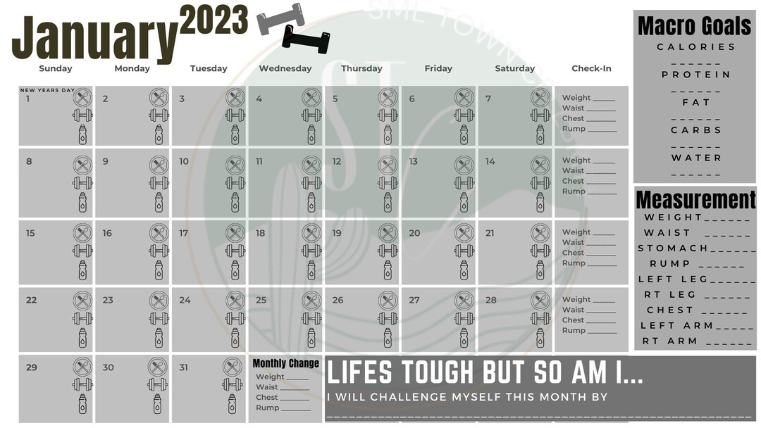 January 2023 Printable Fitness Tracking Calendar | Fitness Tracker ...