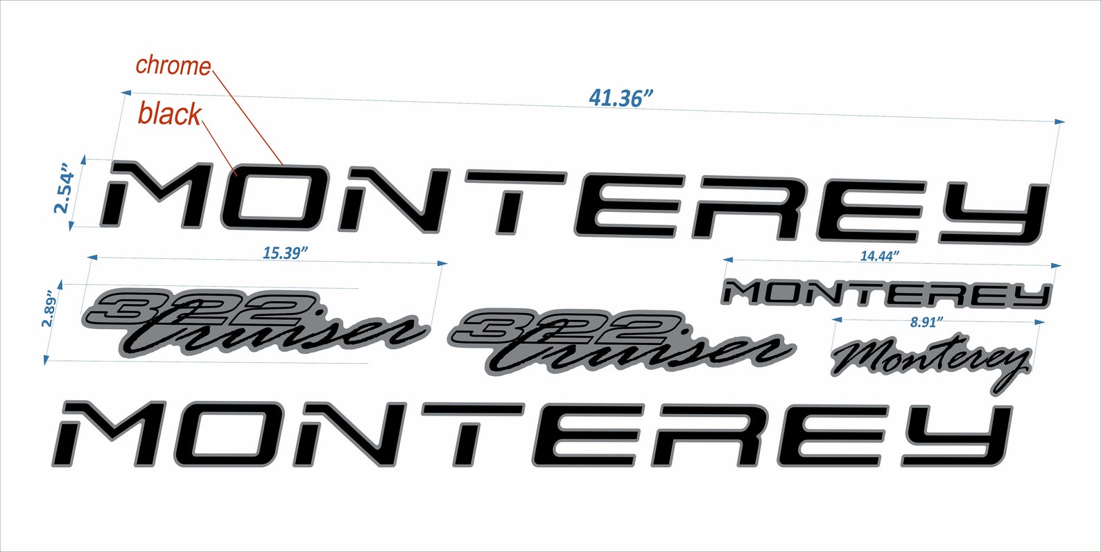 Monterey Boat Emblems 41 Chrome Black 322 FREE FAST - Etsy